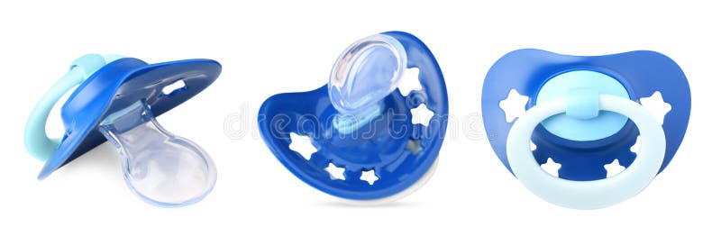 Collage of Baby Pacifier on White Background, Views from Different ...