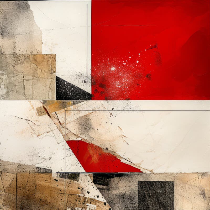 Digital Mixed Media: Angular Composition with Red, Black, and White ...