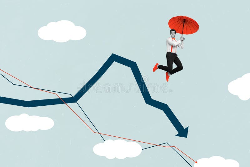 Collage Banner of Bankruptcy Concept Arrow Decrease Down Gentleman Fly ...