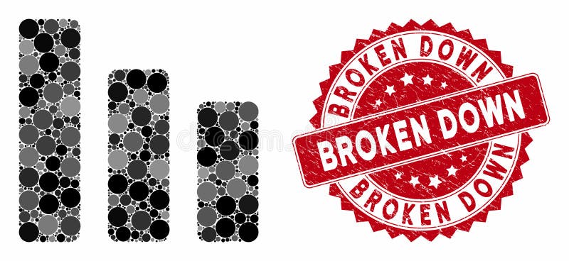 Collage Bar Chart Decrease with Textured Broken Down Seal Stock Vector ...