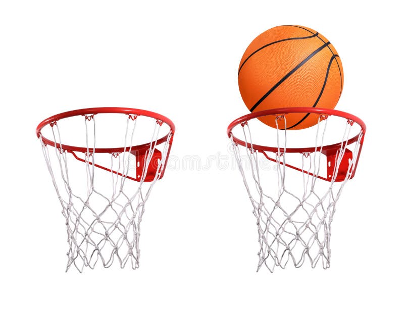 Collage of Basketball Ball and Hoop Isolated on White Stock Photo ...