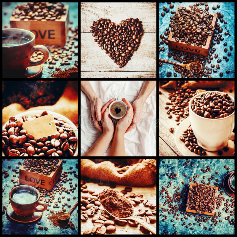 Collage Beaucoup De Photos De Café Image stock - Image du mains, sort ...
