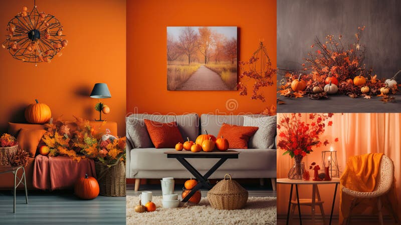 Collage with Beautiful Autumn Interiors of Room, Generative Ai Stock ...