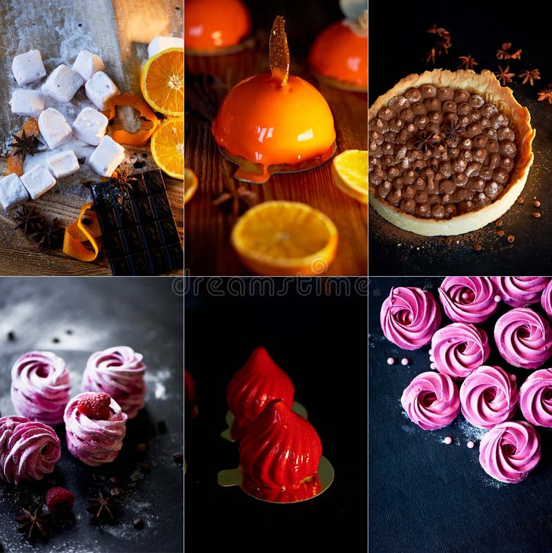 A Collage of Beautiful and Delicious Sweets. Cakes . Works of Culinary ...