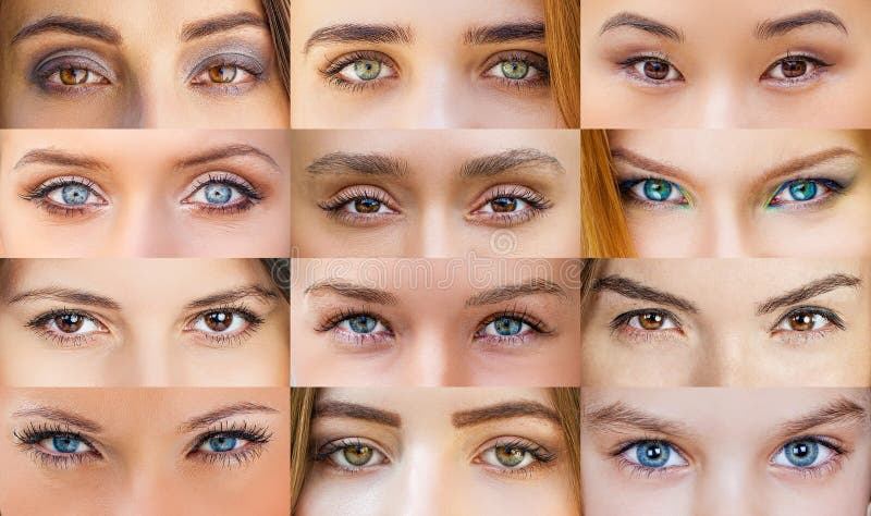 Collage of Many Female Eyes with Different Color. Stock Image - Image ...
