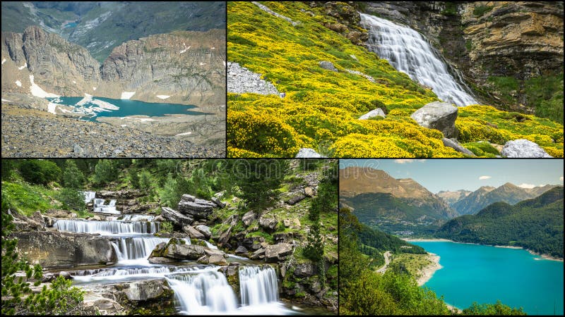 Collage of Beautiful Mountain Landscape in Pyrenees,Spain. Stock Photo ...