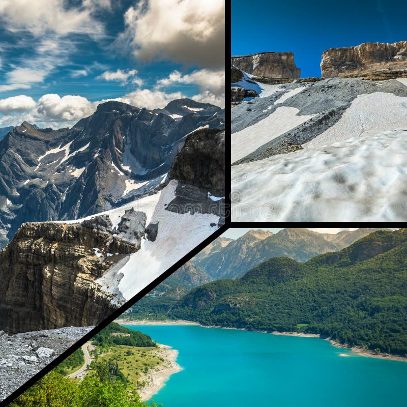 Collage of Beautiful Mountain Landscape in Pyrenees,Spain. Stock Photo ...