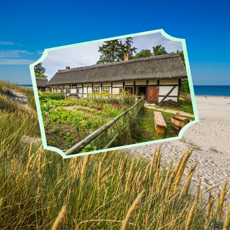 Collage of Beautiful Sandy Beach Leba, Baltic Sea, Poland Stock Image ...