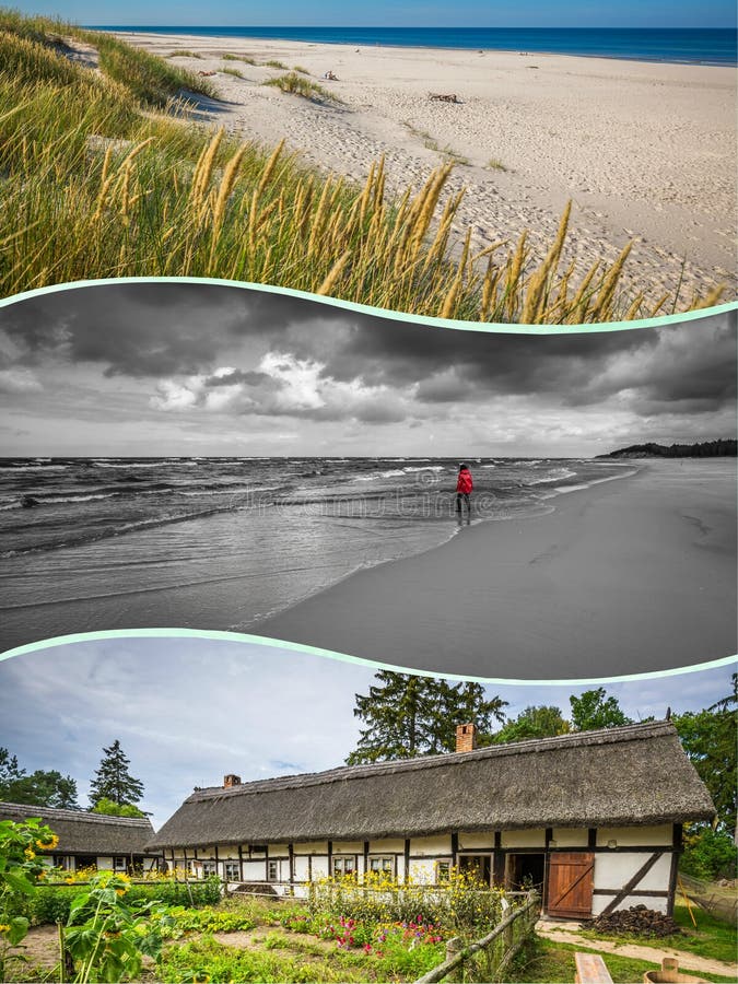 Collage of Beautiful Sandy Beach Leba, Baltic Sea, Poland Stock Photo ...