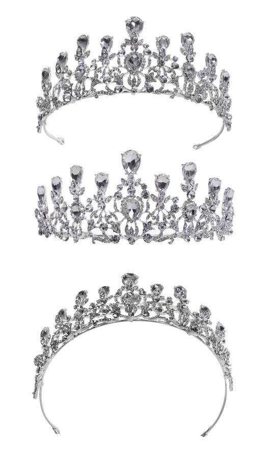 Collage of Beautiful Silver Tiara with Diamonds on White Background ...