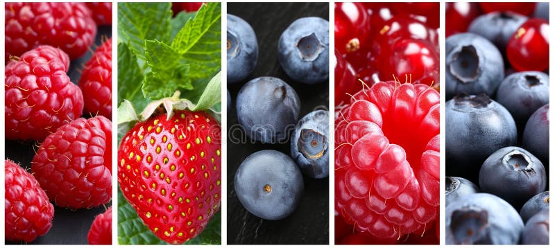 Collage of Berry Products with White Vertical Lines Divided into 7 ...