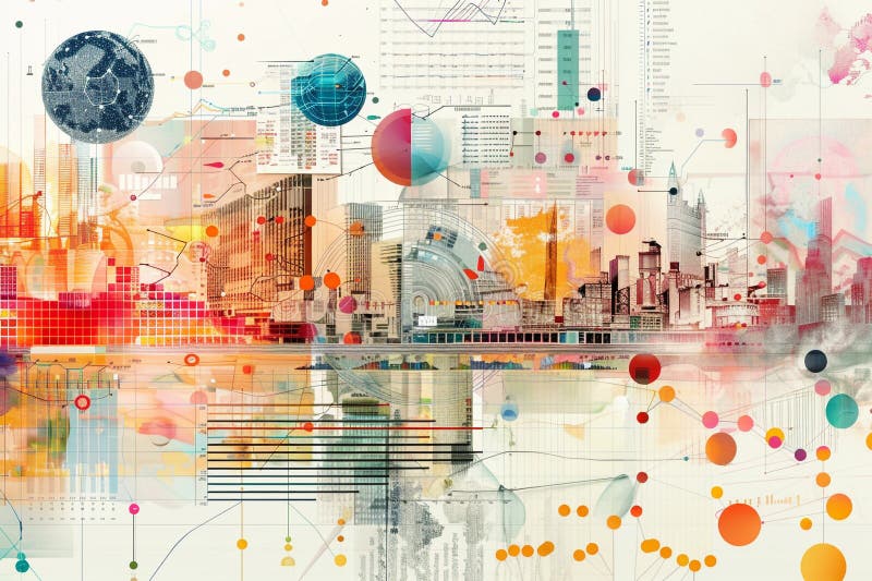 Collage of Big Data Elements and Statistical Charts Stock Illustration ...