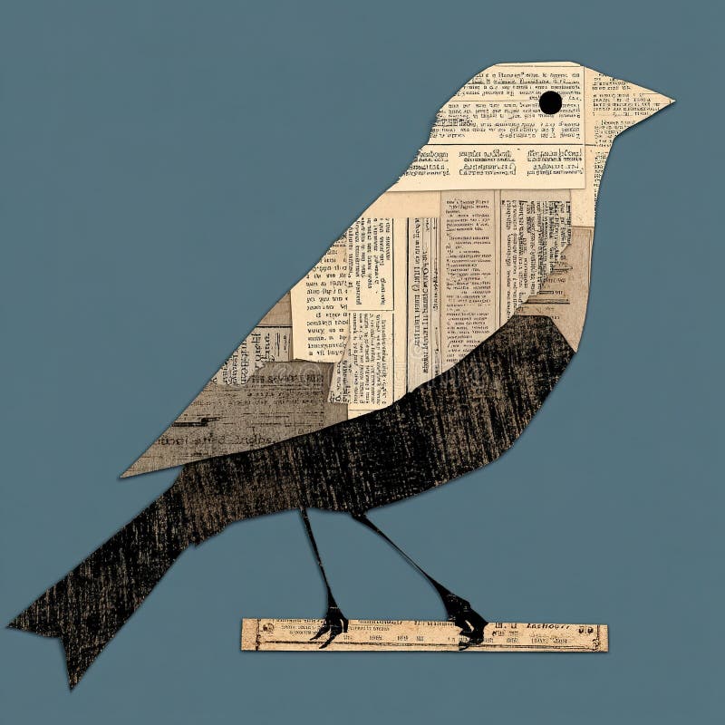 Collage Bird Silhouette with Newspaper Texture on Grey Background ...