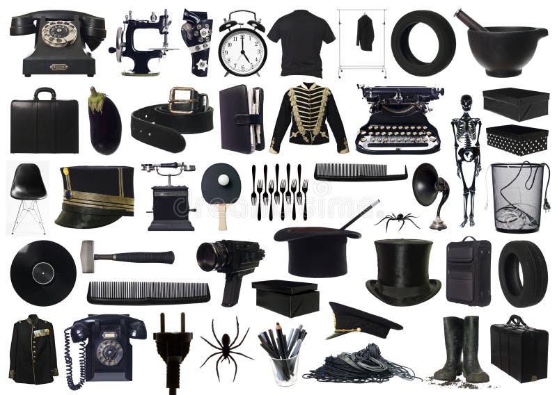 Collage of Black objects stock image. Image of white - 28061489