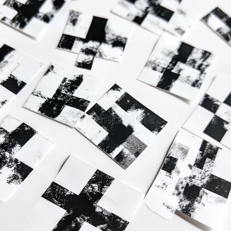 Collage of Black and White Checkered Squares on White Background Stock ...