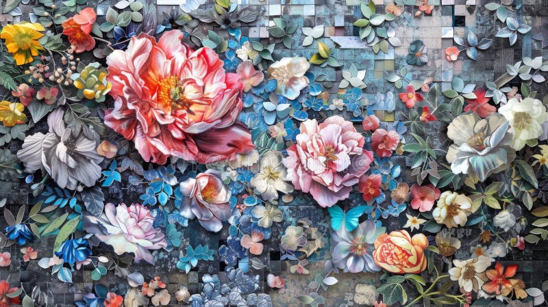 This Collage Blends a Multitude of Flowers and Leaves, Creating a ...