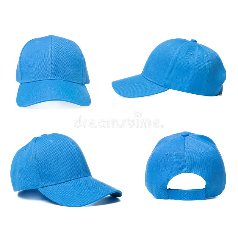 Collage with a Blue Baseball Cap on White Background Stock Image ...
