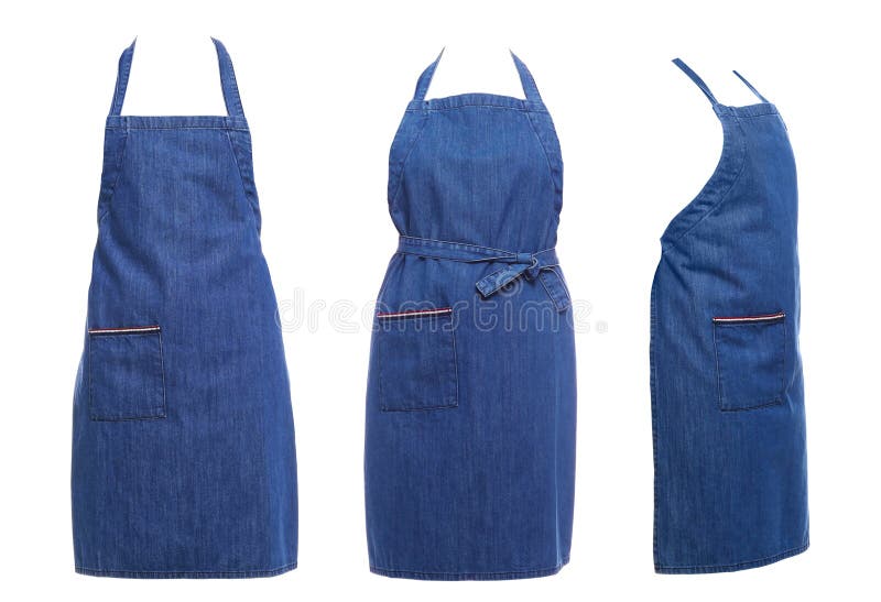 Collage with Blue Denim Apron Isolated on White, Different Sides Stock ...