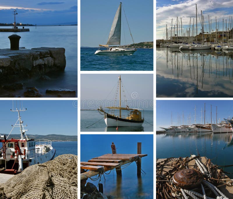 Collage-Boats at Adriatic Sea Stock Photo - Image of commercial ...