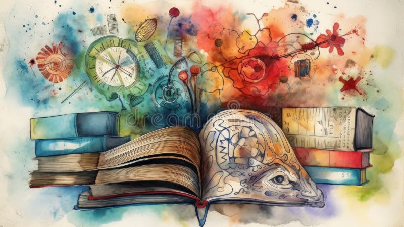 Collage with Books, Cogs, Light Bulb Brain. Learning, Education Concept ...