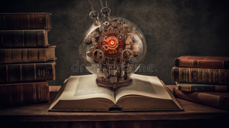 Collage with Books, Cogs, Light Bulb Brain. Learning, Education Concept ...