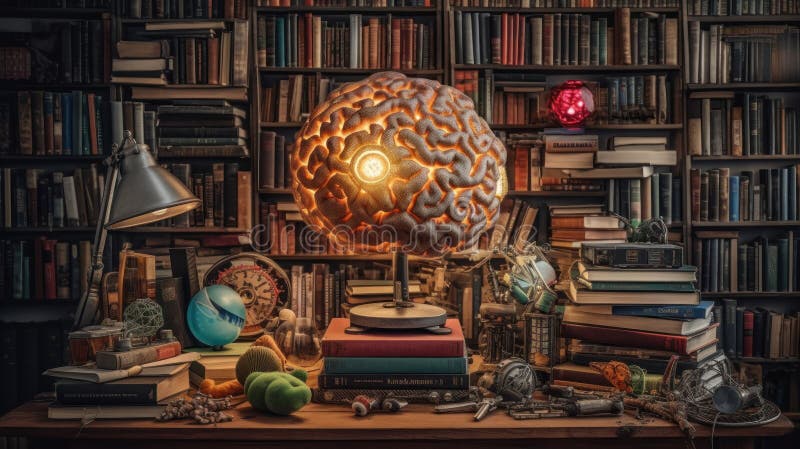 Collage with Books, Cogs, Light Bulb Brain. Learning, Education Concept ...
