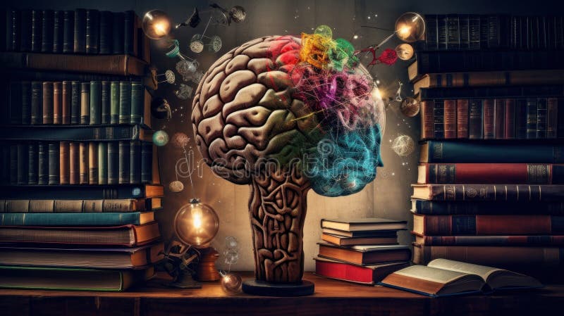 Collage with Books, Cogs, Light Bulb Brain. Learning, Education Concept ...