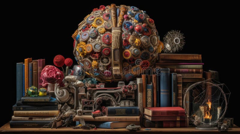 Collage with Books, Cogs, Light Bulb Brain. Learning, Education Concept ...