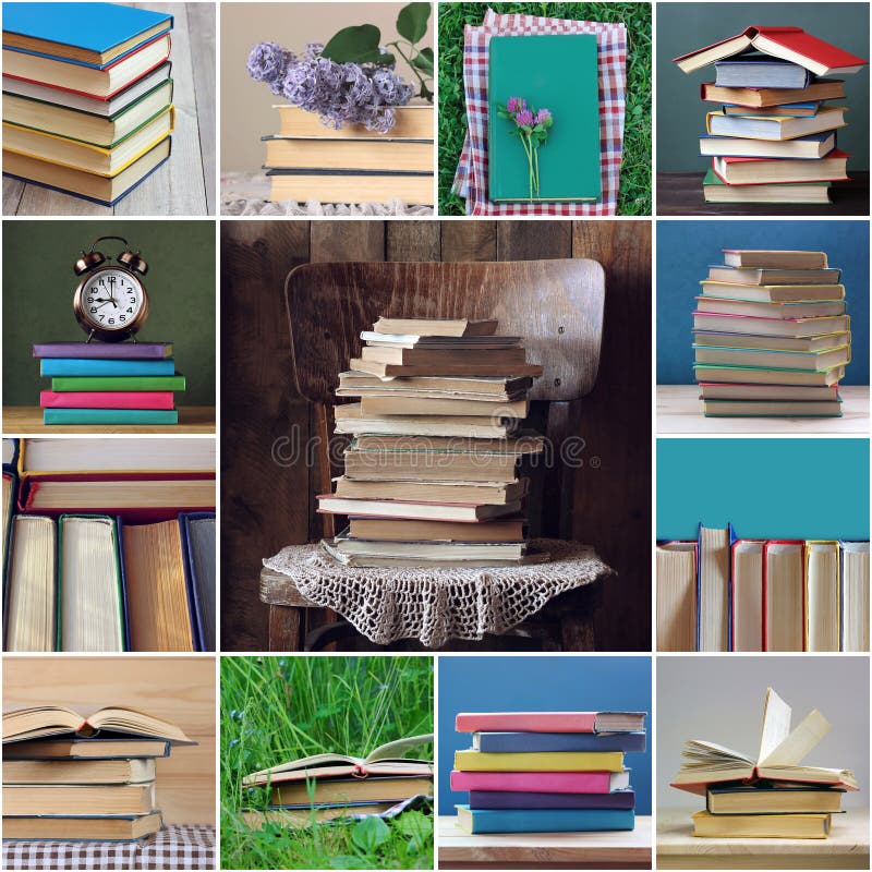 Collage with Books: Library, Education, Science, Reading. Stock Image ...