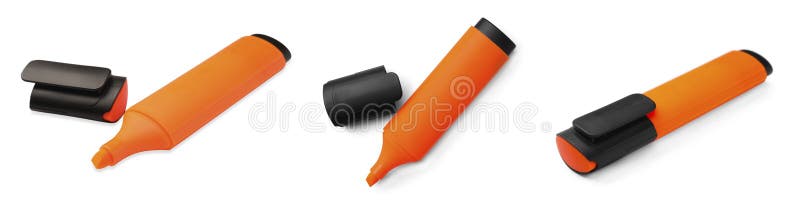 Collage with Bright Orange Marker on White Background Stock Image ...