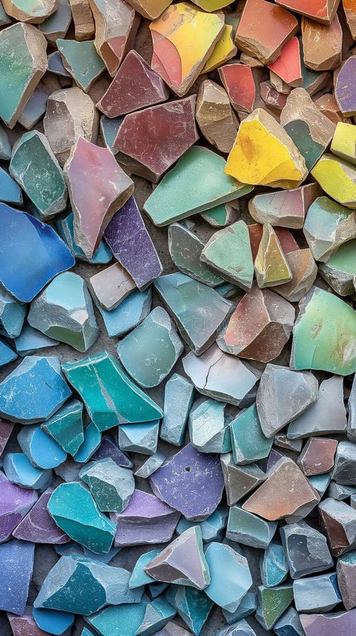 A Collage of Broken, Multicolored Ceramic Pieces Arranged in a Mosaic ...