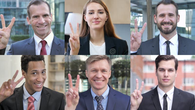 The Collage of Business People Showing Victory Sign Stock Photo - Image ...