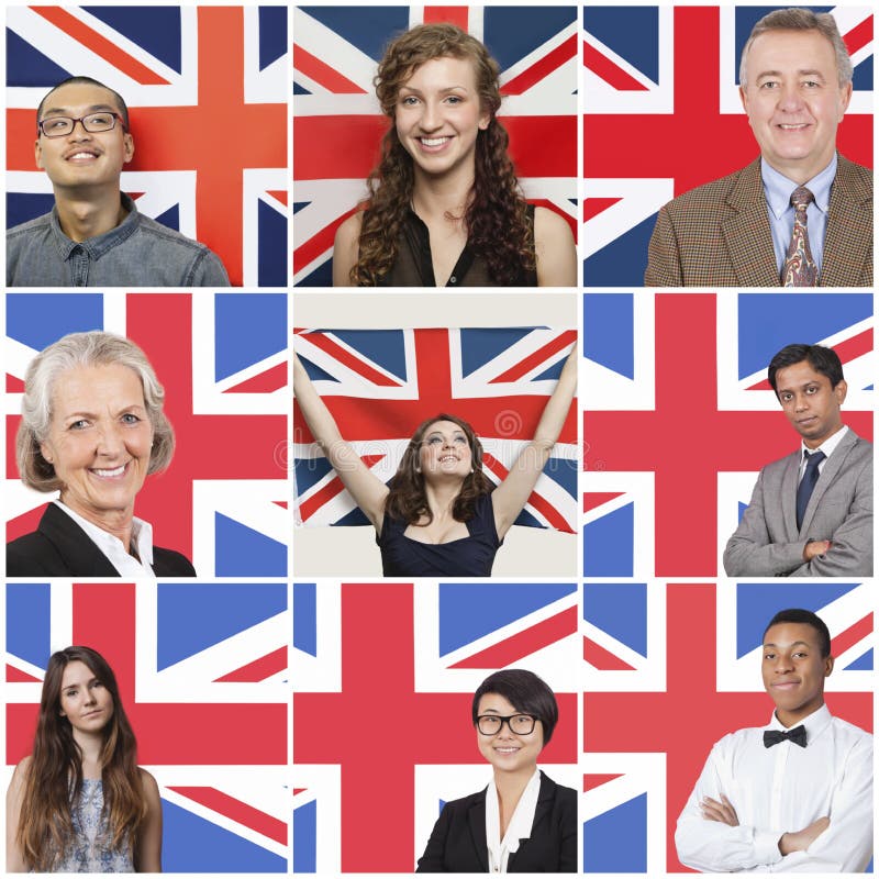 Collage of Business People Standing Against British Flag Stock Image ...