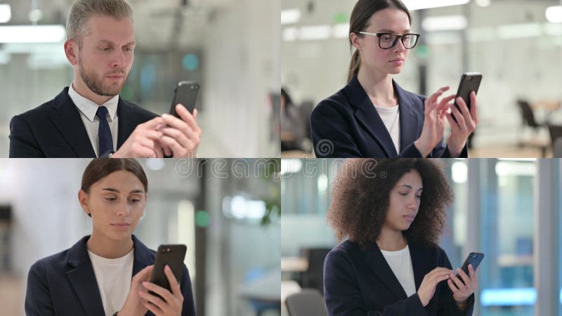 Collage of Business People Using Smartphone Stock Image - Image of ...