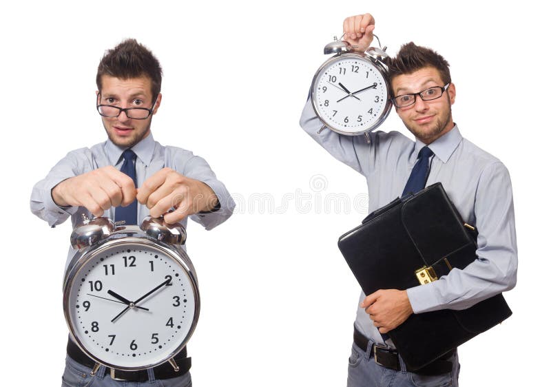 The Collage of Businessman with Clock on White Stock Image - Image of ...