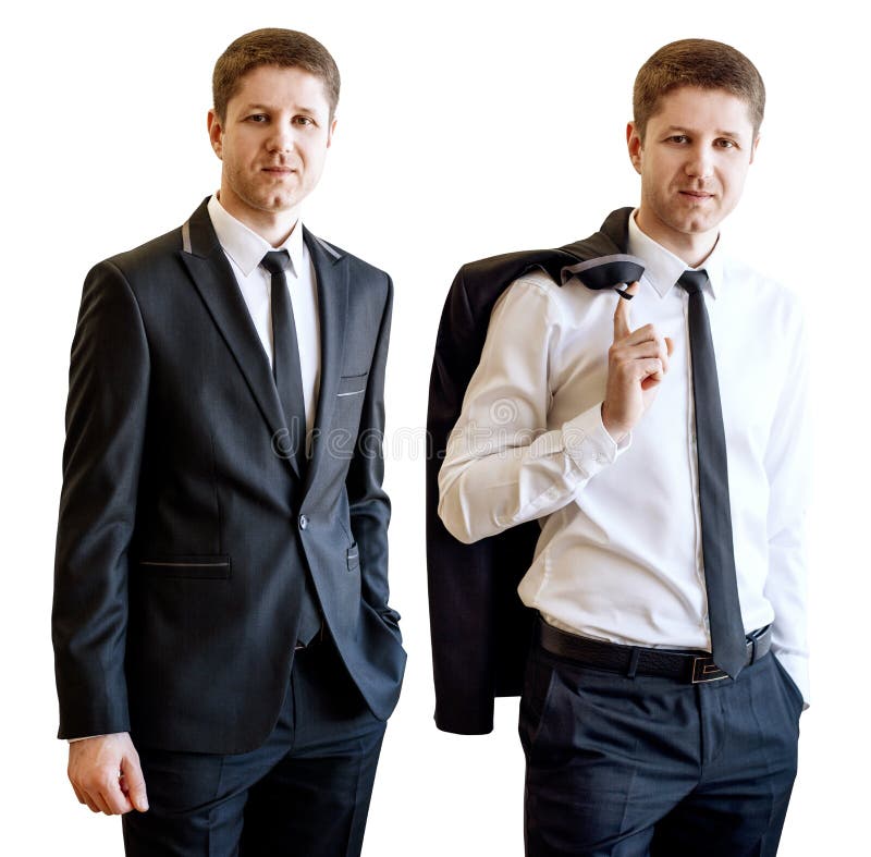 Collage of Businessman in Suit and Holds Jacket Behind the Back. Stock ...