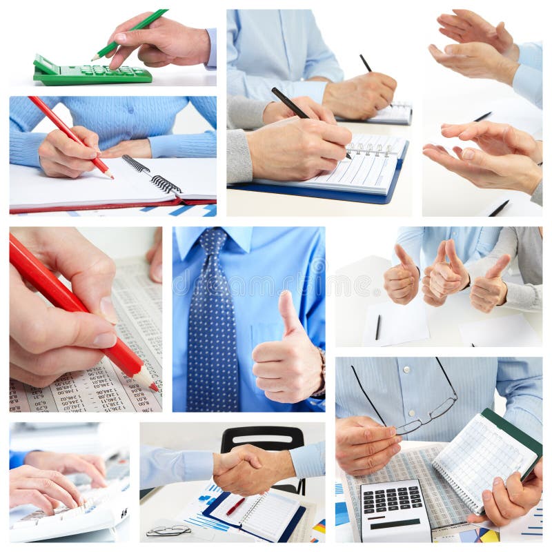 Collage. Businessmans in the Office Stock Photo - Image of electronic ...