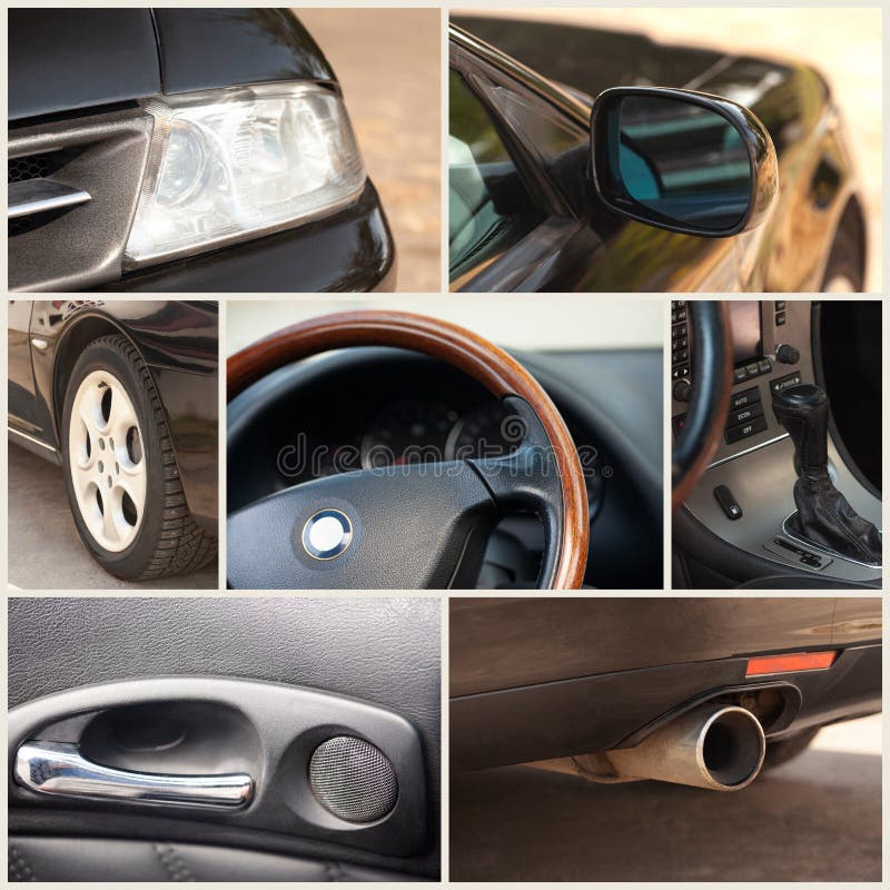 Collage with Car Details, Car Interior Stock Photo - Image of ...