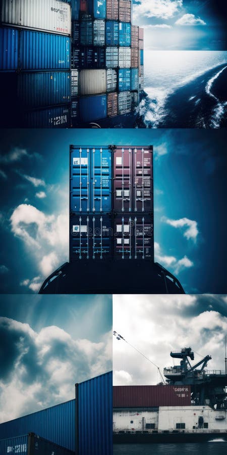 Collage of Cargo Ships and Containers. Stock Illustration ...