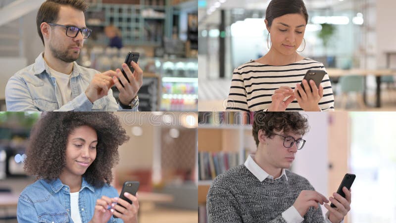 Collage of Casual People Using Smartphone Stock Image - Image of ...