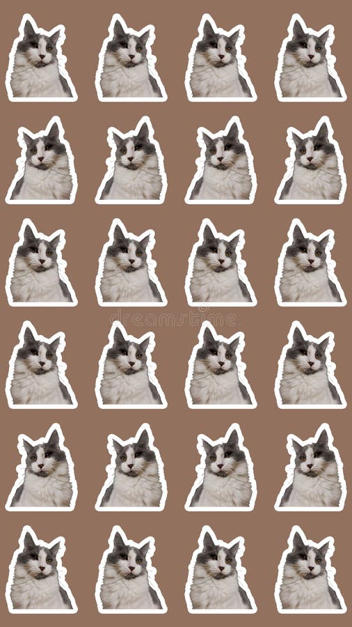 Collage Cat Funny Cat S Heads on Mocha Mousse Background. Seamless ...