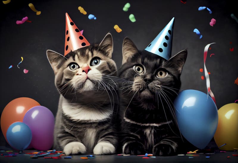 Collage of Cats Wearing Party Hat, Generative Ai Stock Illustration ...
