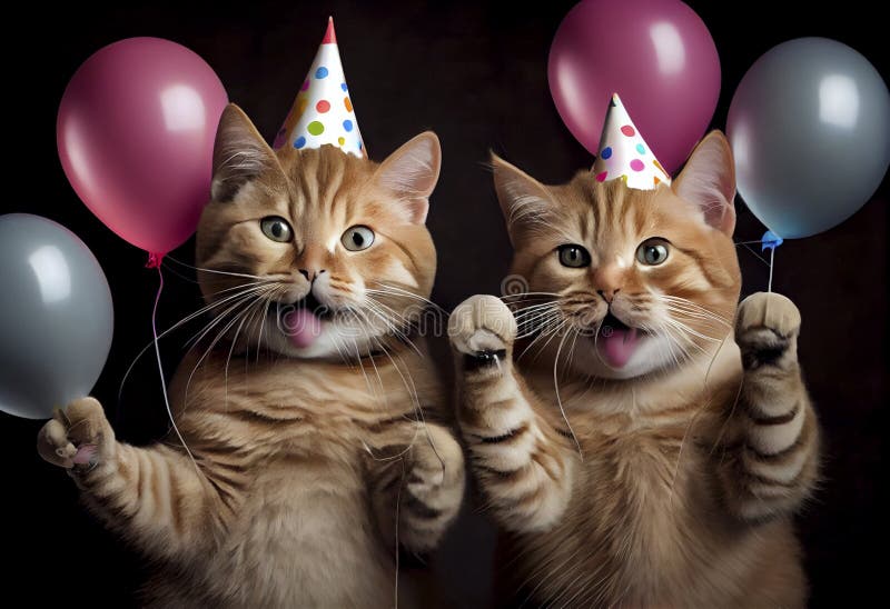 Collage of Cats Wearing Party Hat, Generative Ai Stock Illustration ...