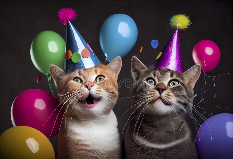 Collage of Cats Wearing Party Hat, Generative Ai Stock Illustration ...