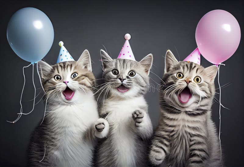 Collage of Cats Wearing Party Hat, Generative Ai Stock Illustration ...