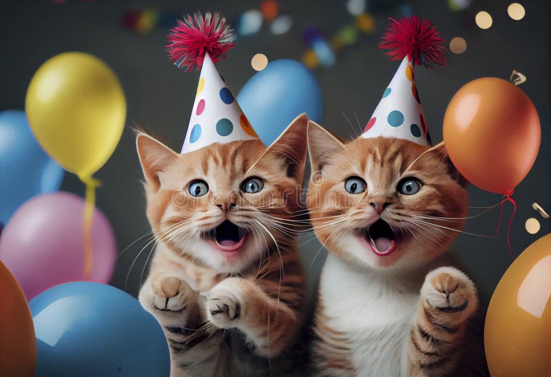 Collage of Cats Wearing Party Hat, Generative Ai Stock Illustration ...