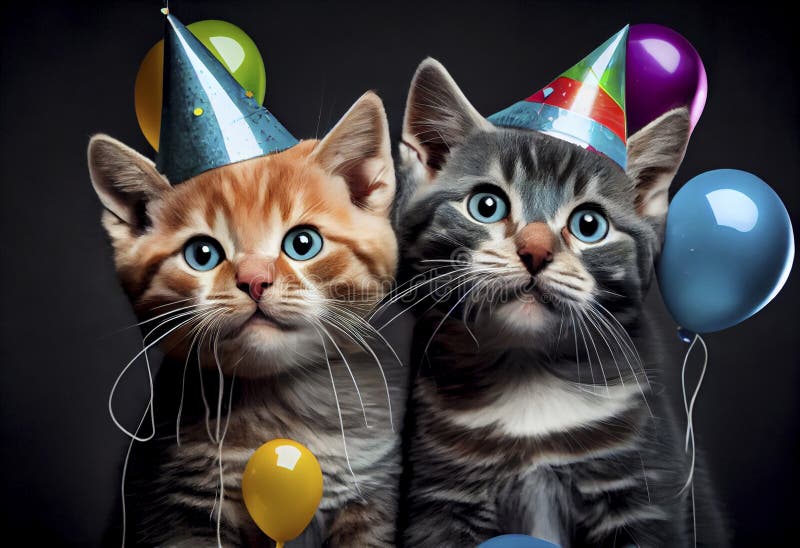 Collage of Cats Wearing Party Hat, Generative Ai Stock Illustration ...
