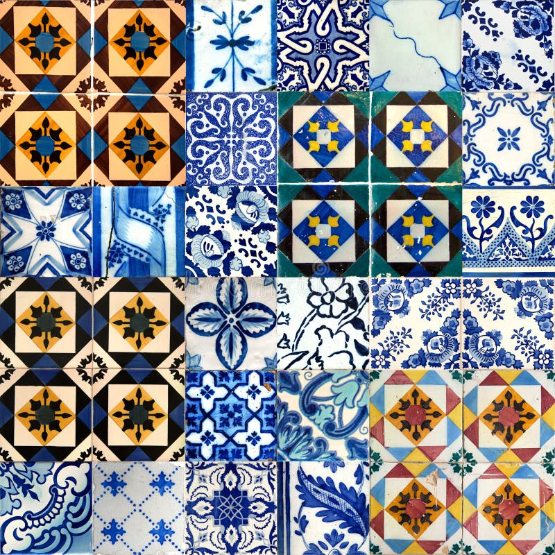 Collage of Ceramic Tiles from Portugal Stock Photo - Image of decorated ...