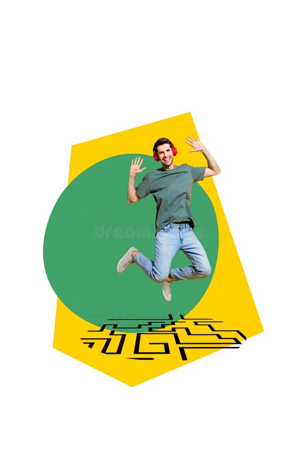 Collage of Cheerful Person Jumping with Joy after Solving Business ...