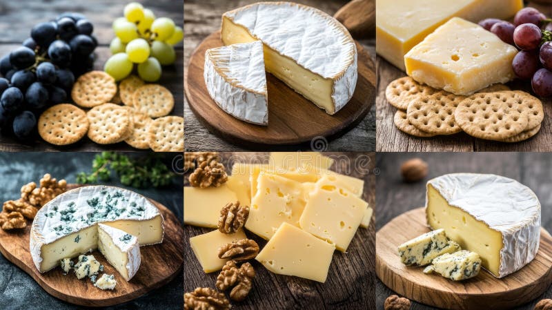 A Collage of Cheese Plates with Grapes, Nuts, and Crackers, Showing ...
